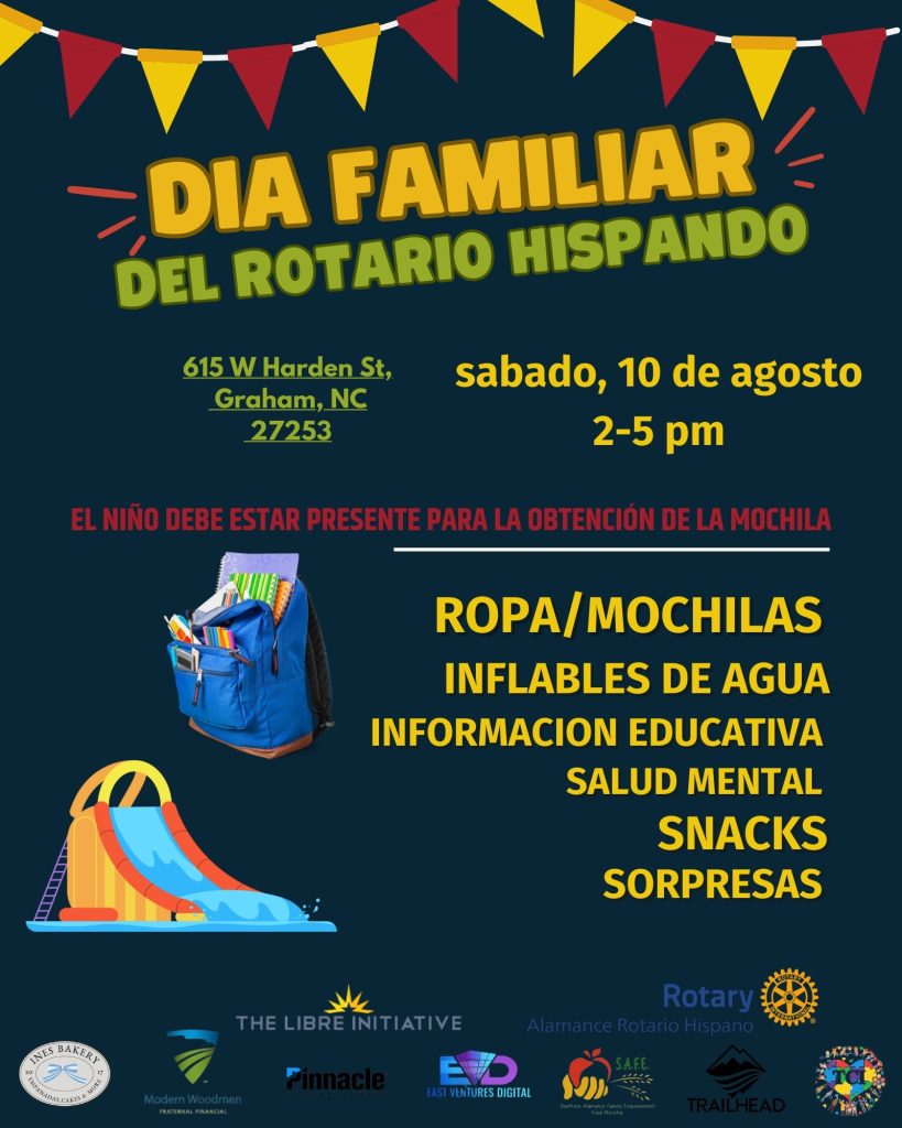 Rotarios Hispanos de Alamance regalan mochilas en Día Familiar | Qué Pasa
