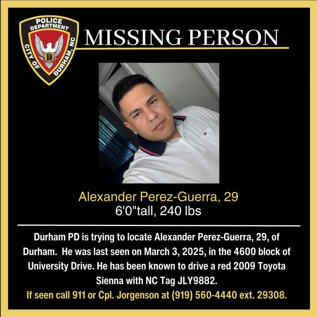 Hispano desaparecido en Durham: Alexander Pérez Guerra | Qué Pasa