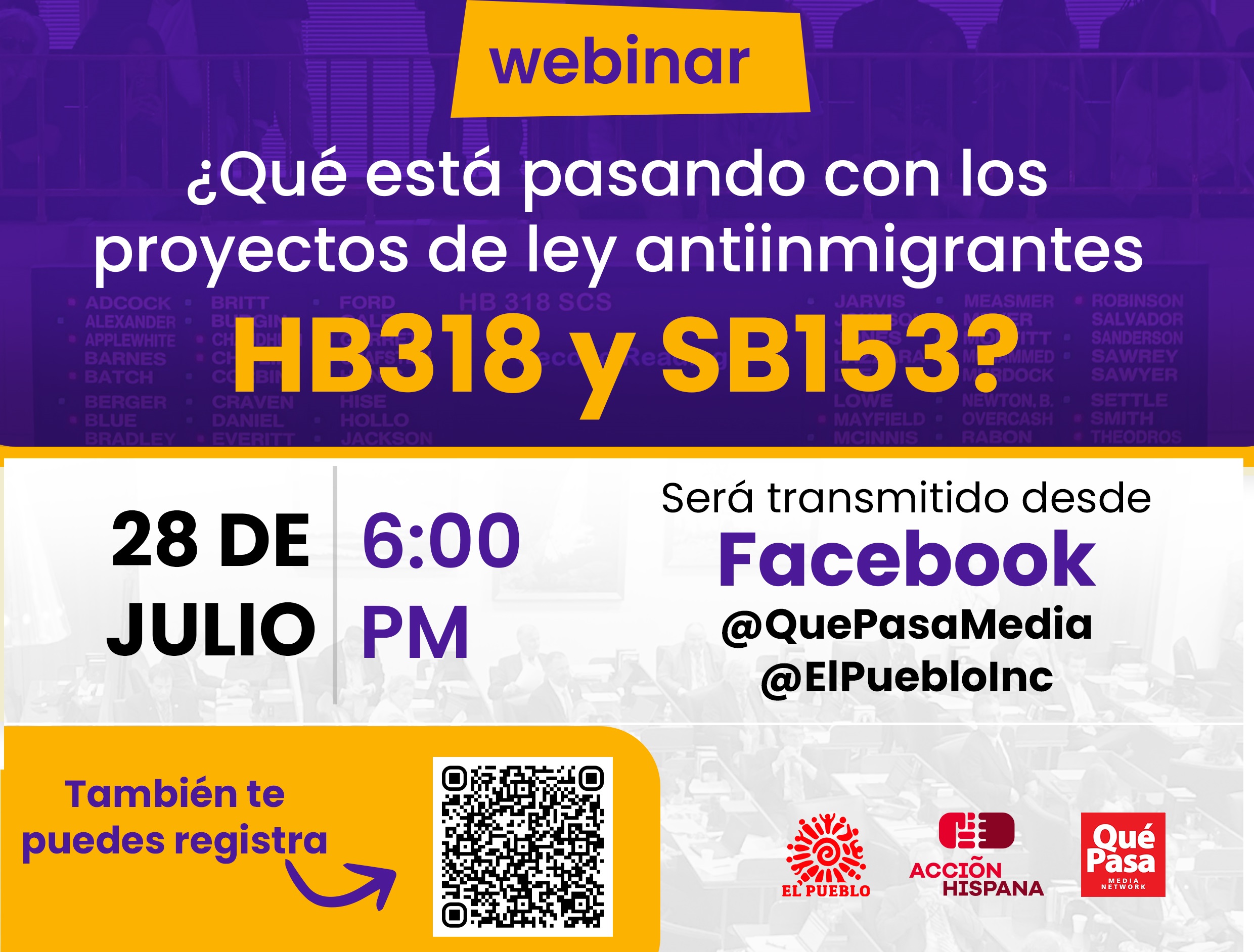 Únete a la conversación sobre HB318 y SB153 este 28 de julio | Qué Pasa